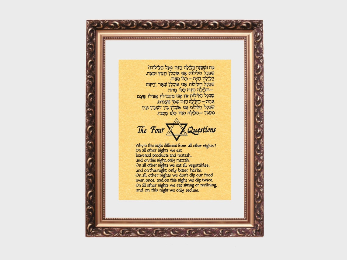 The Four Questions in Hebrew and English Passover Ma | Etsy