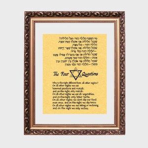 The Four Questions in Hebrew and English, (passover, Ma Nishtanah), Art ...