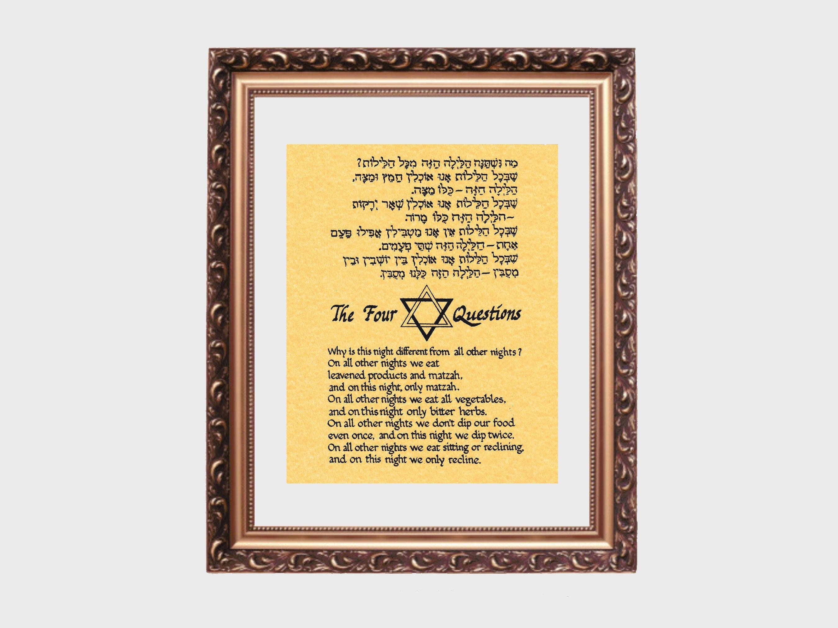 The Four Questions in Hebrew and English, (passover, Ma Nishtanah), Art ...