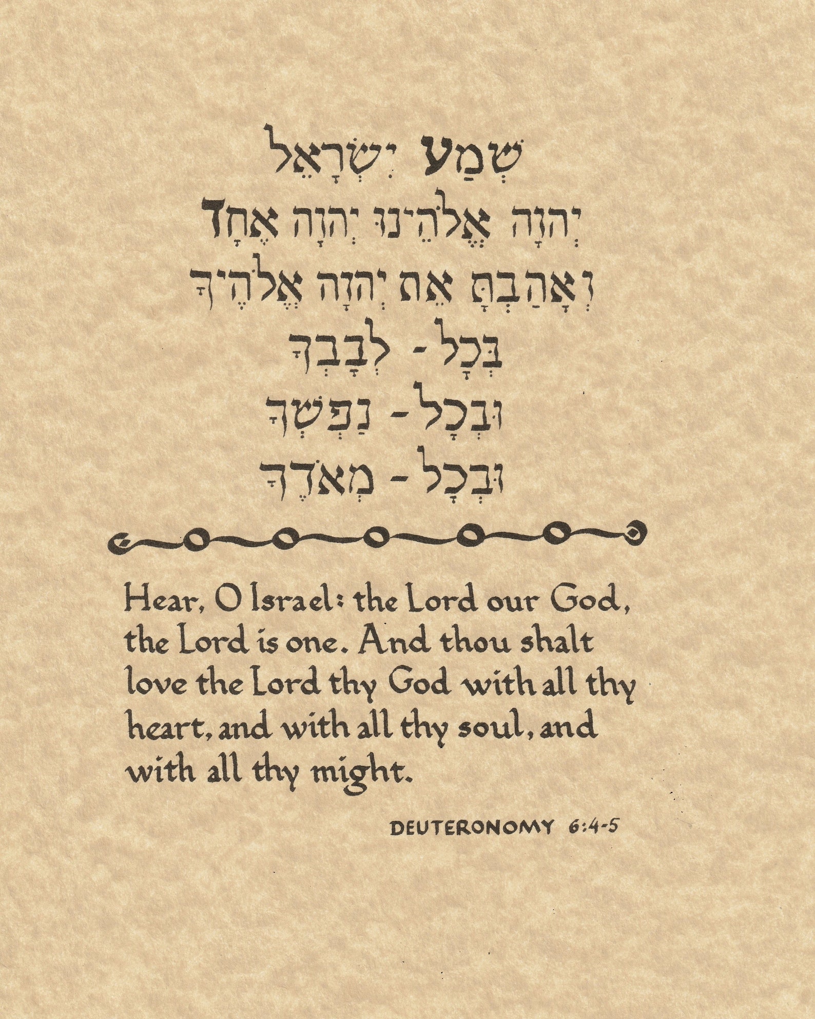 The Shema in Hebrew and English, torah, Deuteronomy 6:4-5, Art Print of ...