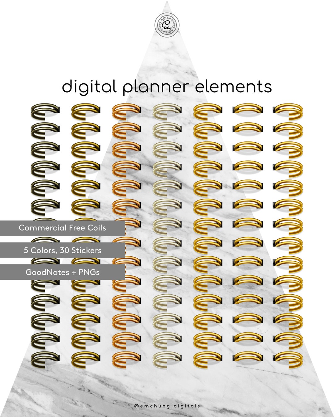 Realistic Metallic Rings Coils Digital Planner Coil Commercial Use ...