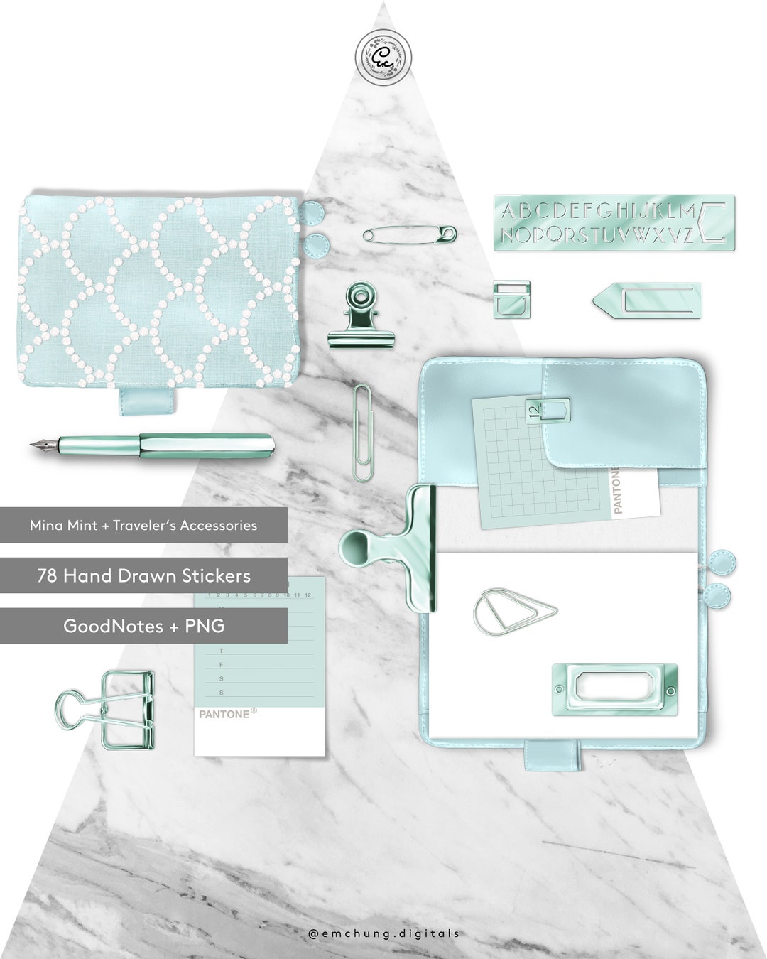 Mina Mint Green Planner Covers Matching Travelers Accessories Digital ...