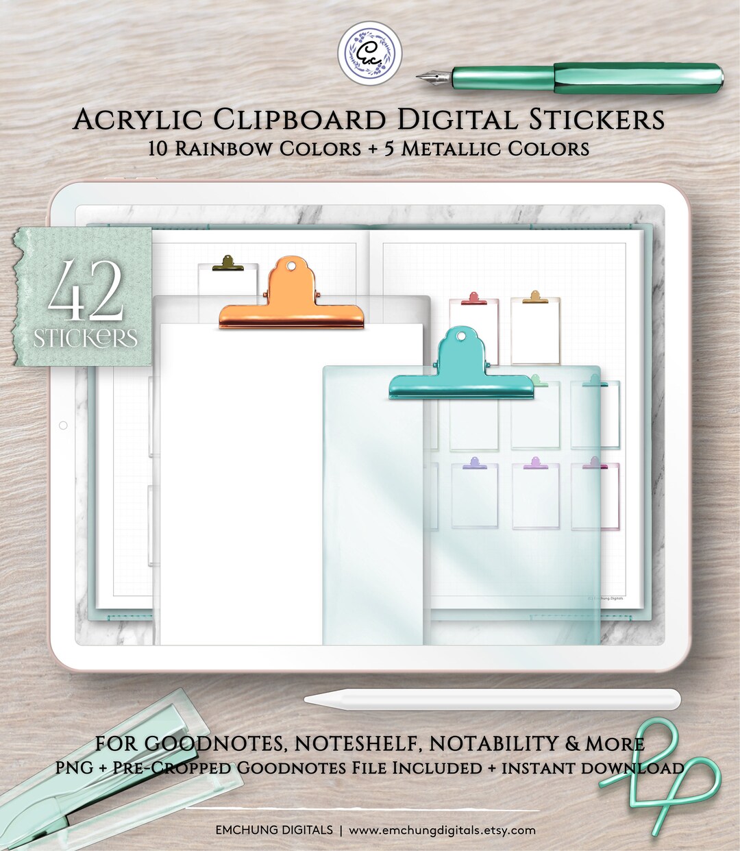 Acrylic Clipboard Set With Letter Size Paper Digital Planner Stickers ...