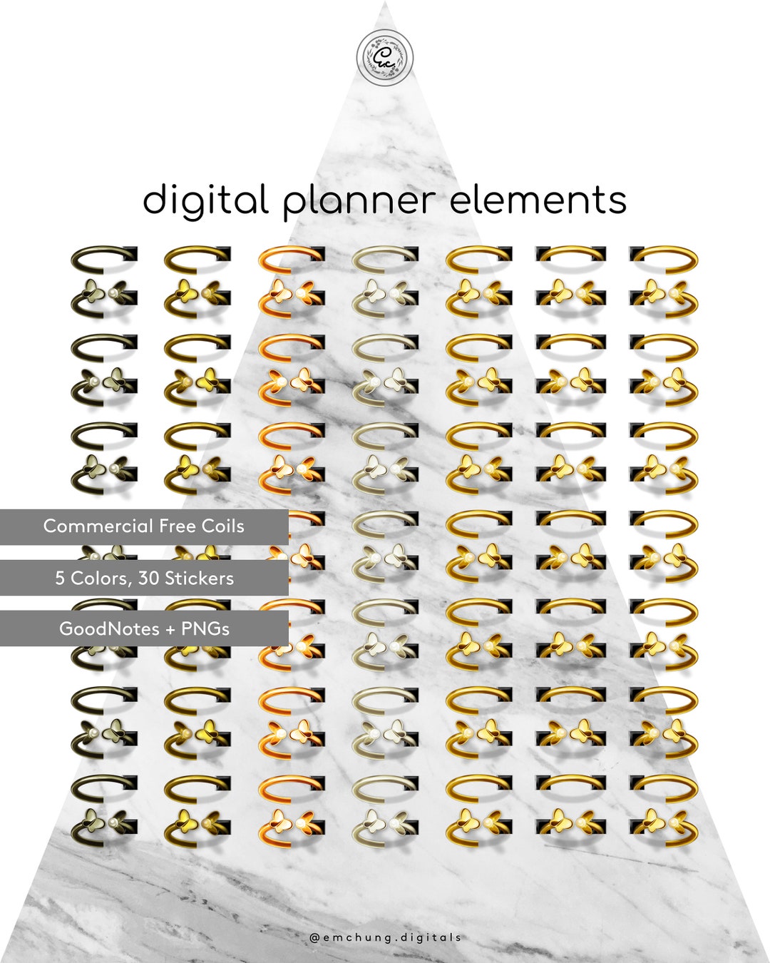 Realistic Metallic Butterflies Rings Coils Digital Planner - Etsy