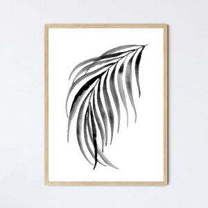 Watercolor Palm Leaf Art Print, Leaf Wall Art Printable Download, Black ...