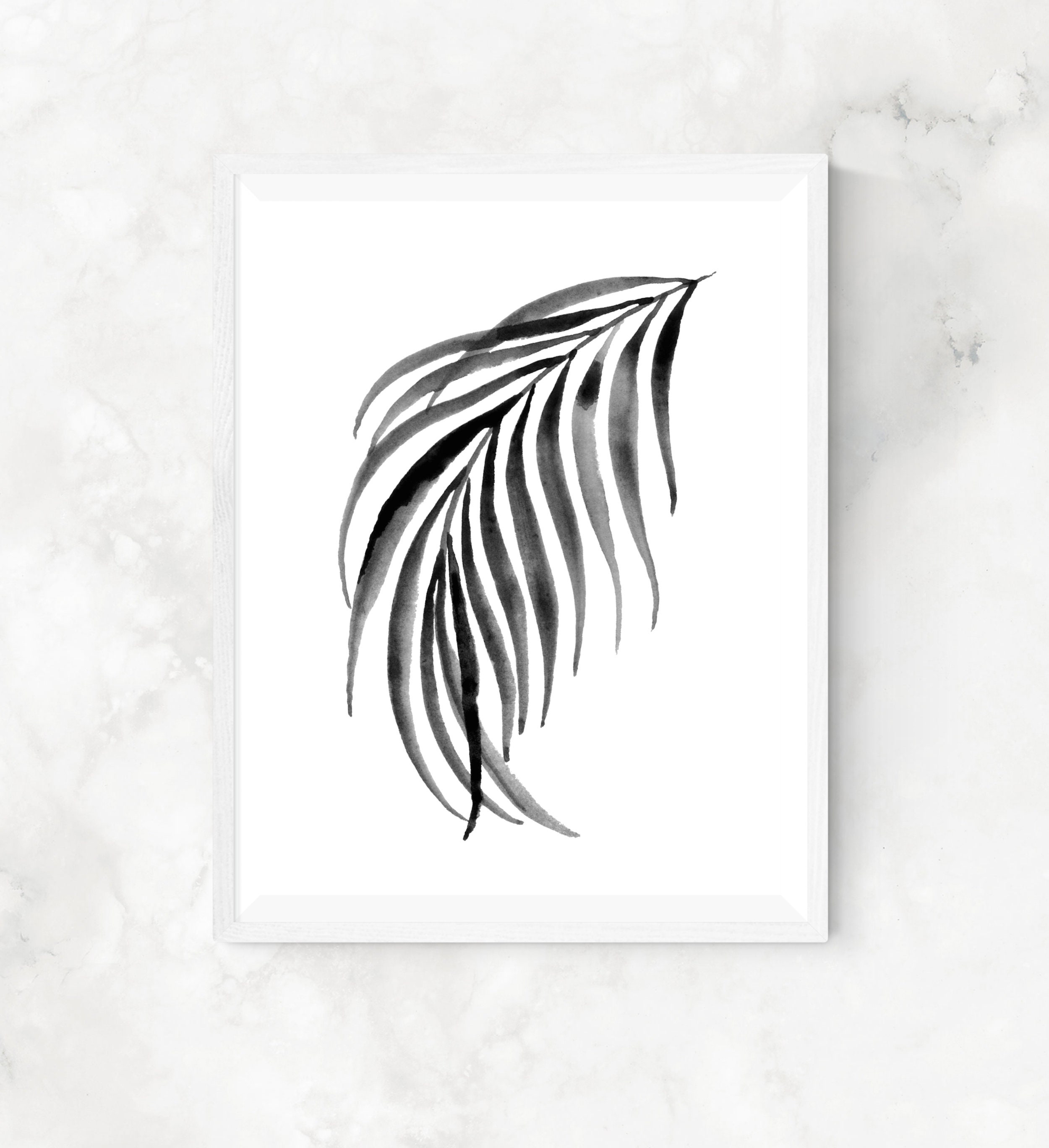 Watercolor Palm Leaf Art Print, Leaf Wall Art Printable Download, Black ...