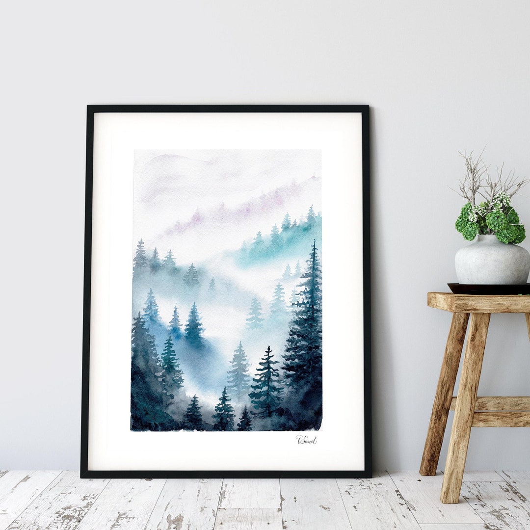 Forest Watercolour, Mountain Forest Print, Watercolour Forest Print ...