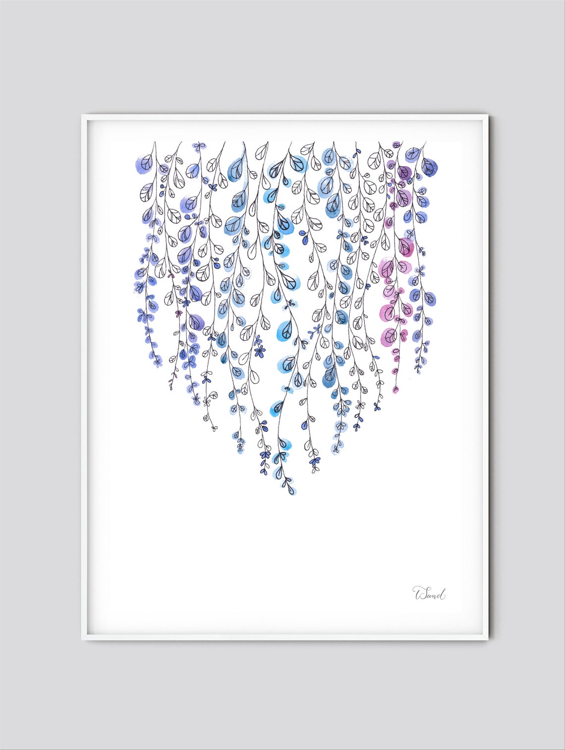 Boho Botanical Print, Abstract Line Art Watercolor, Colorful Gallery ...