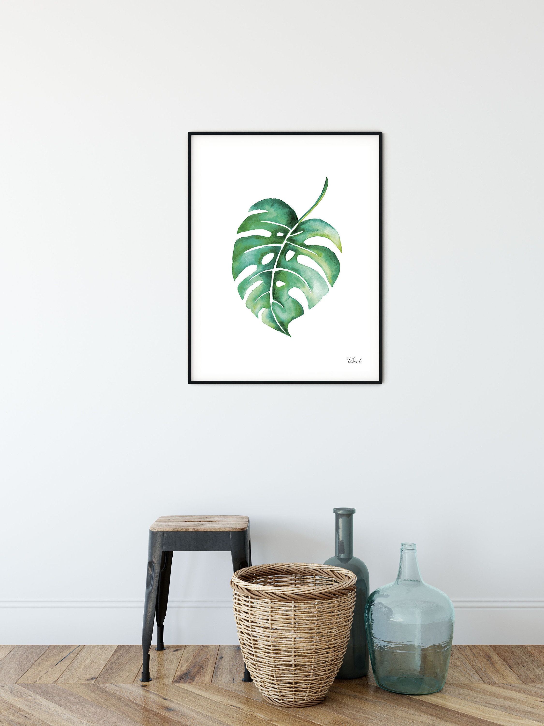 Monstera Plant Art Watercolor Painting Monstera Leaf Wall - Etsy