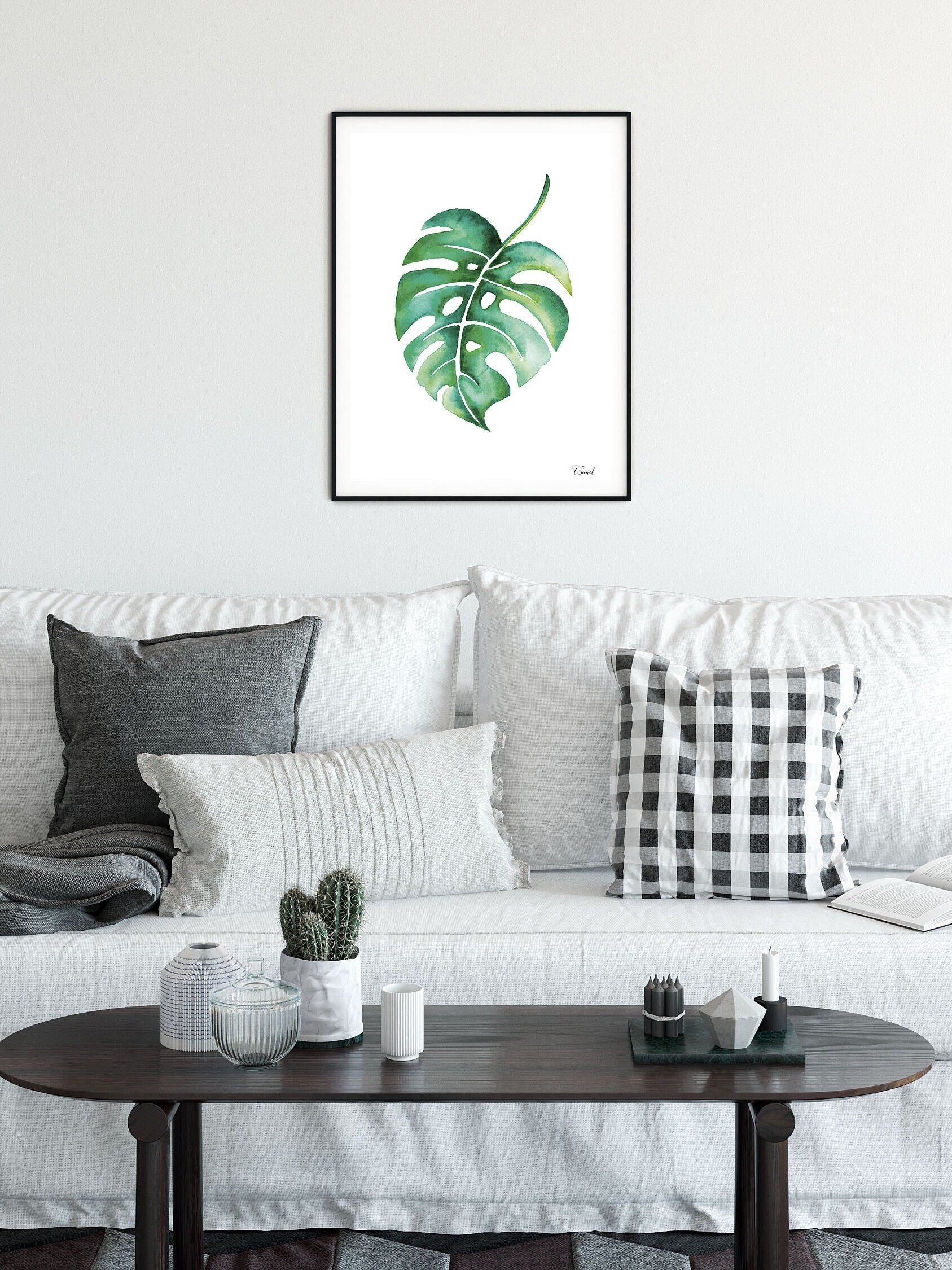 Monstera Plant Art Watercolor Painting Monstera Leaf Wall - Etsy