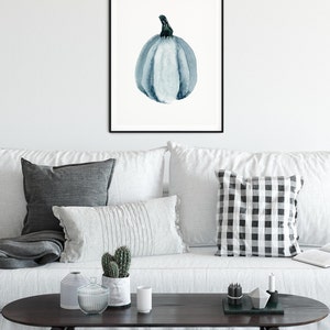 Fall Pumpkin Decor, Blue White Pumpkin Painting, Watercolor Pumpkin ...