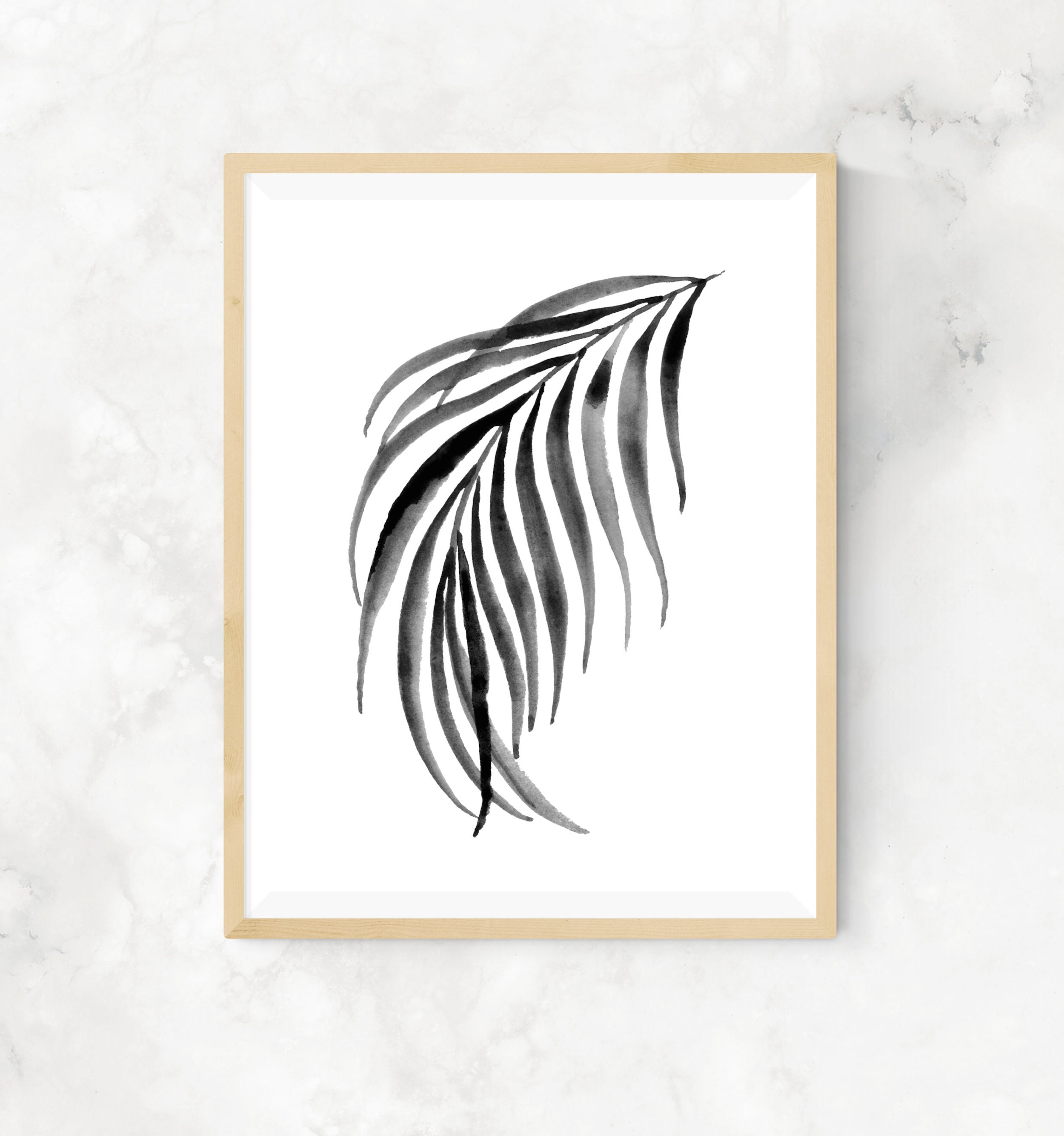 Watercolor Palm Leaf Art Print, Leaf Wall Art Printable Download, Black ...