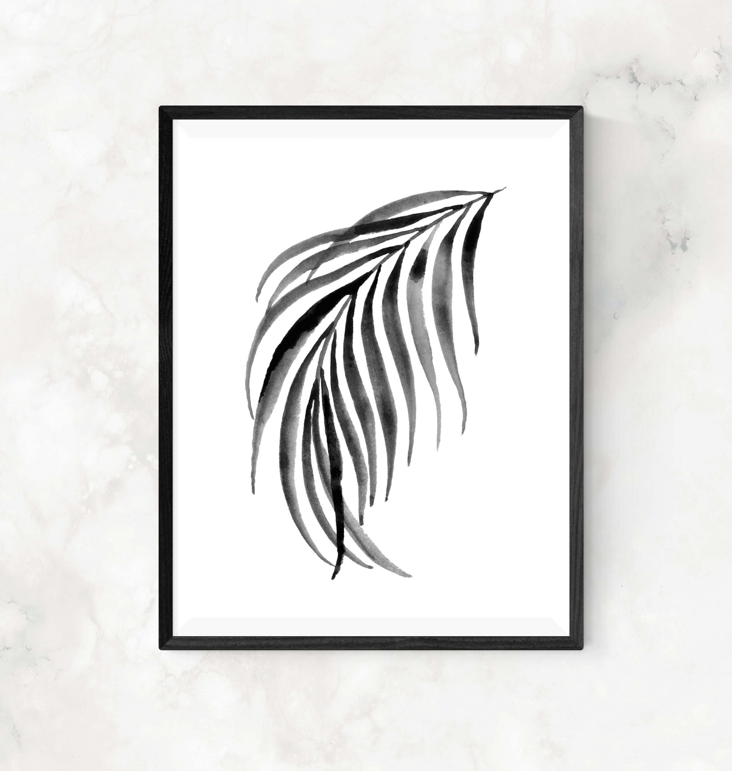 Watercolor Palm Leaf Art Print, Leaf Wall Art Printable Download, Black ...