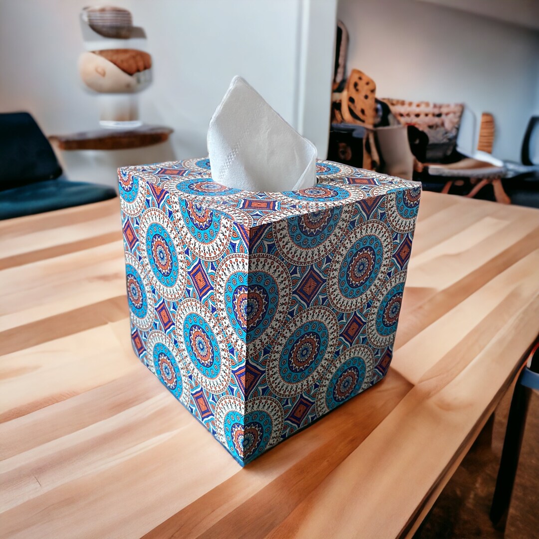 Wooden Tissue Box Cover, Moroccan Design, Decoupage Decor, Blue and ...