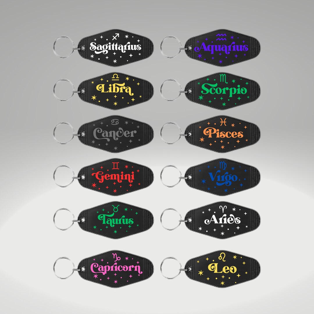 Zodiac Sign Motel Keychains, All Signs, Astrology Gift, Black ...