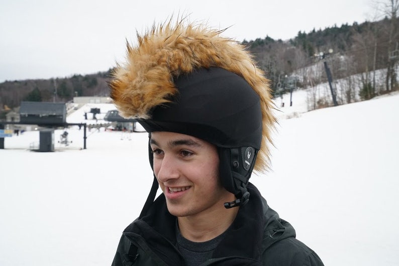 Mohawk- Natural Brown Faux Fur Ski Helmet Cover Burrfur - Etsy