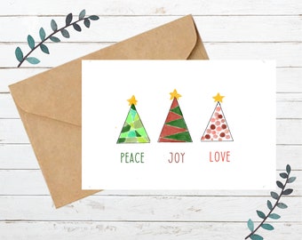 Printable Christmas Tree Happy Holidays Minimal Card (Instant Download ...
