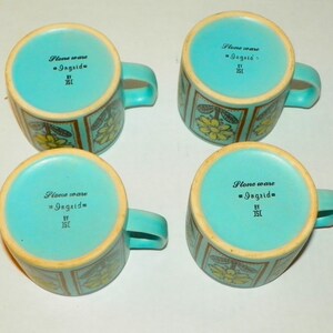 Retro JSC Ingrid Stone Ware Snack Sets - Yellow Daisies on Blue and ...