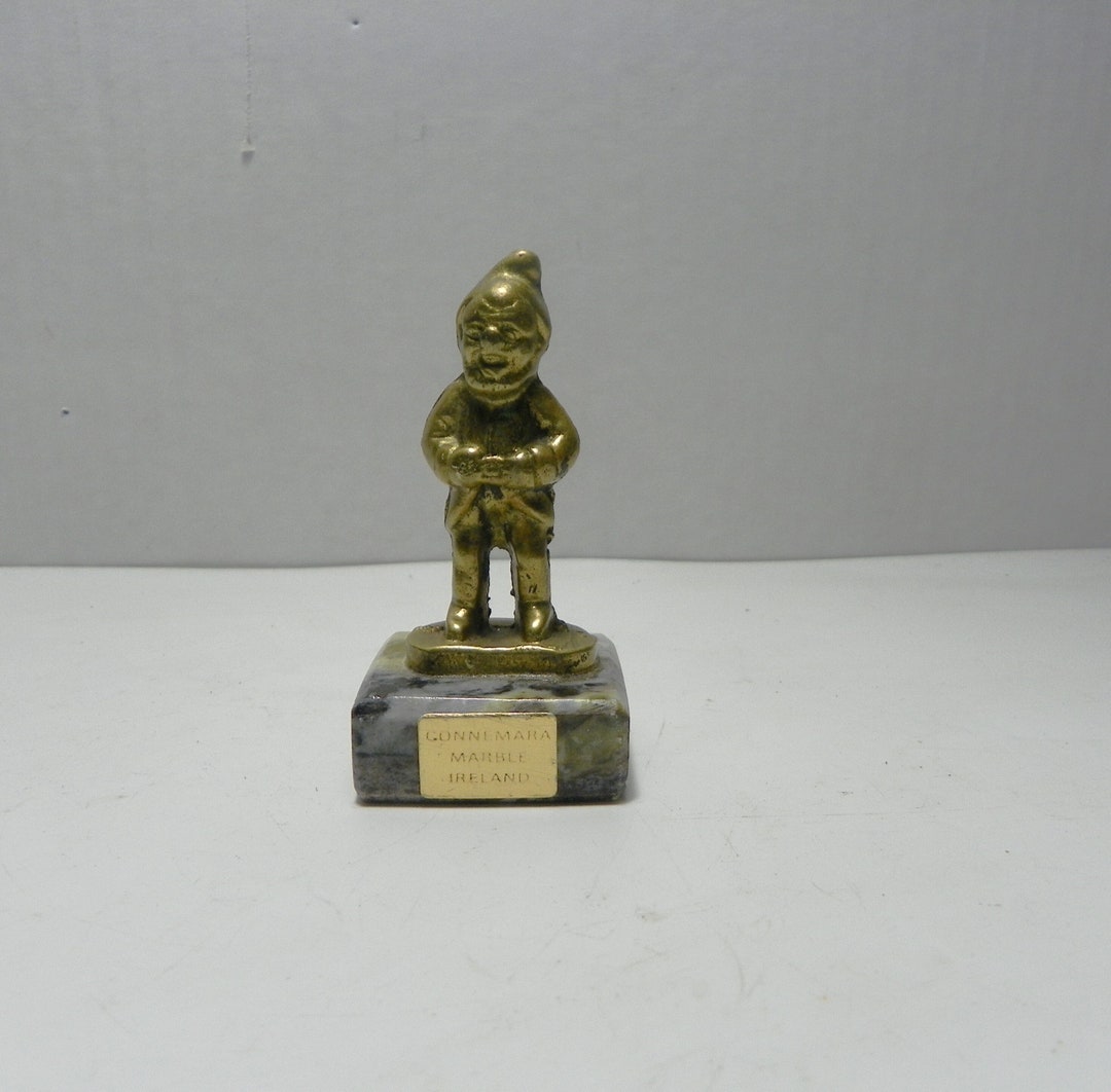 Brass Leprechaun on Connemara Marble Lucky Leprechaun Figurine Irish ...