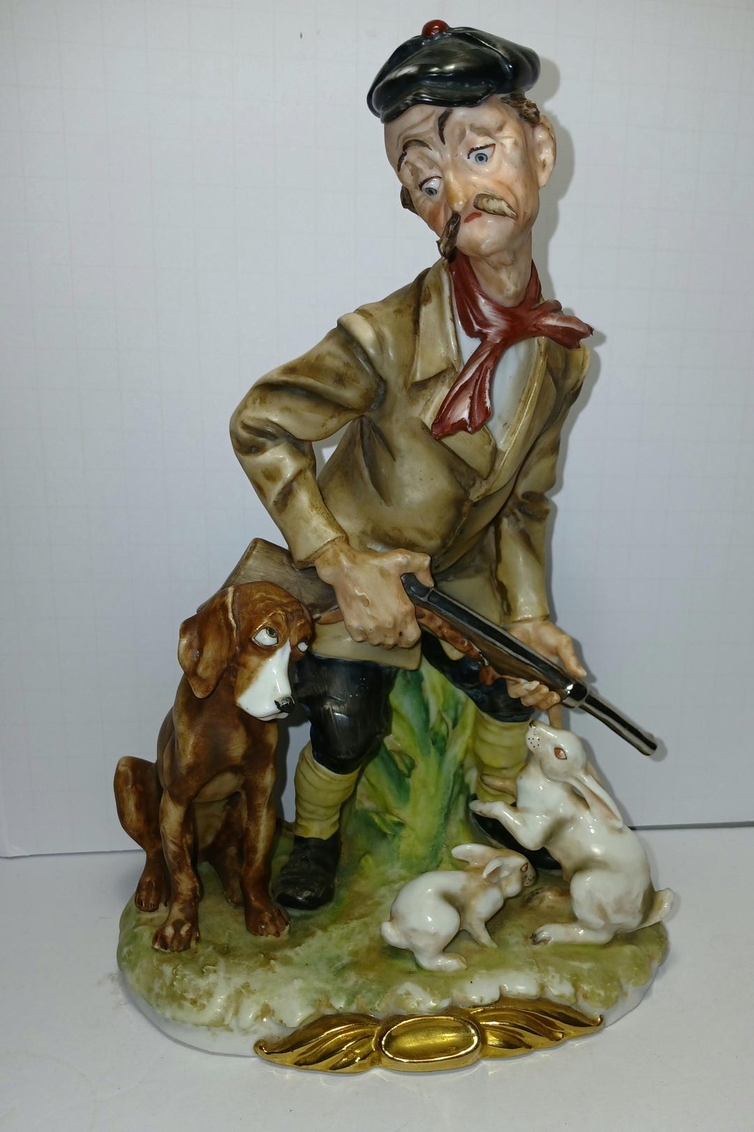Capodimonte Reproachful Hunter Figurine With Dog and Two Rabbits 17/537 ...