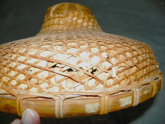 Vintage Asian Conical Rice Paddy Farmers Bamboo Hat - Gem