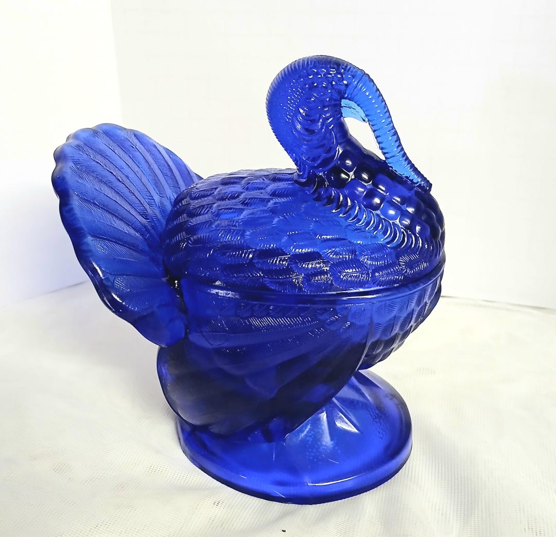 L. E. Smith Cobalt Blue Glass Turkey Candy Dish - Etsy