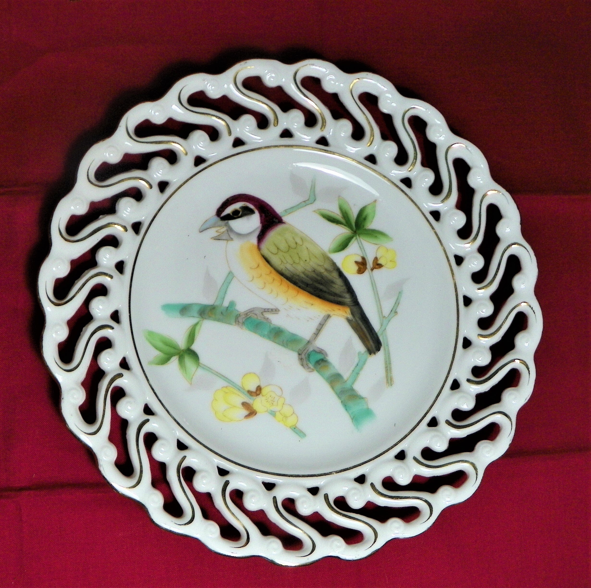 Pair of Hand Painted Bird Plates with Lattice Edge Collectibles Art ...