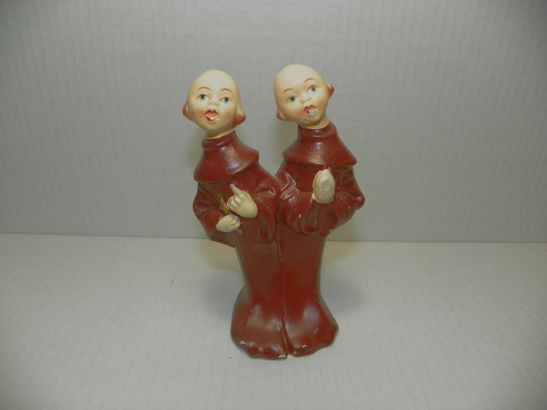 Vintage Italian Chalkware Monk Figurines 1960 Pair Attached at Hip ...