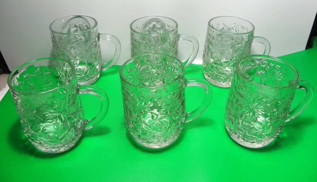 Fantasia - Princess House 4" Mugs - Set of 6 - Floral Poinsettia Design ...