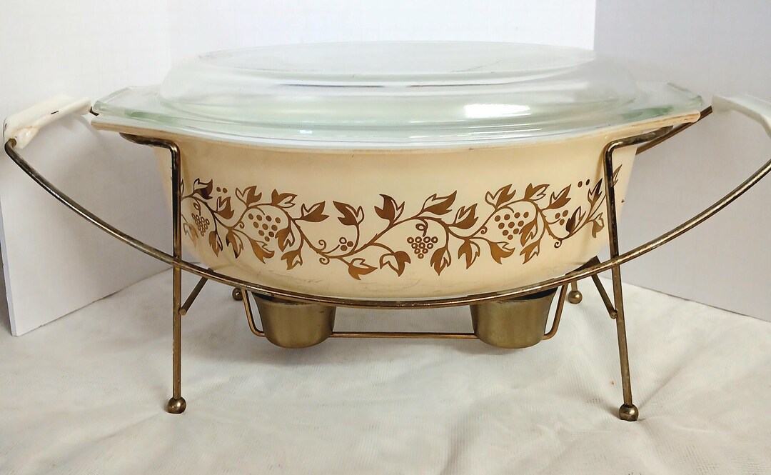 Vintage Pyrex Golden Grape Casserole Dish With Lid & Warmer - Etsy