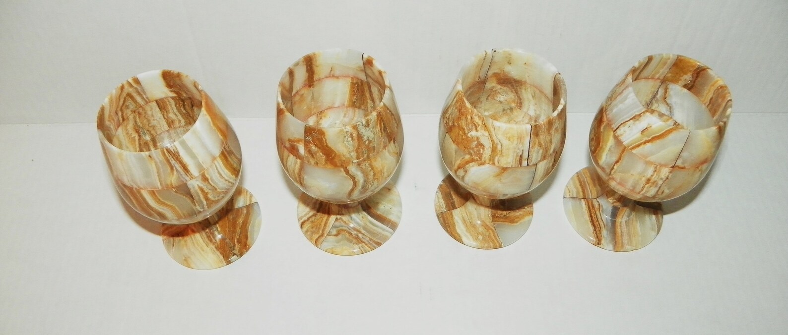 Set of 4 Onyx Wine Goblets – Multi-stone Inlay, Orange Brown White ...