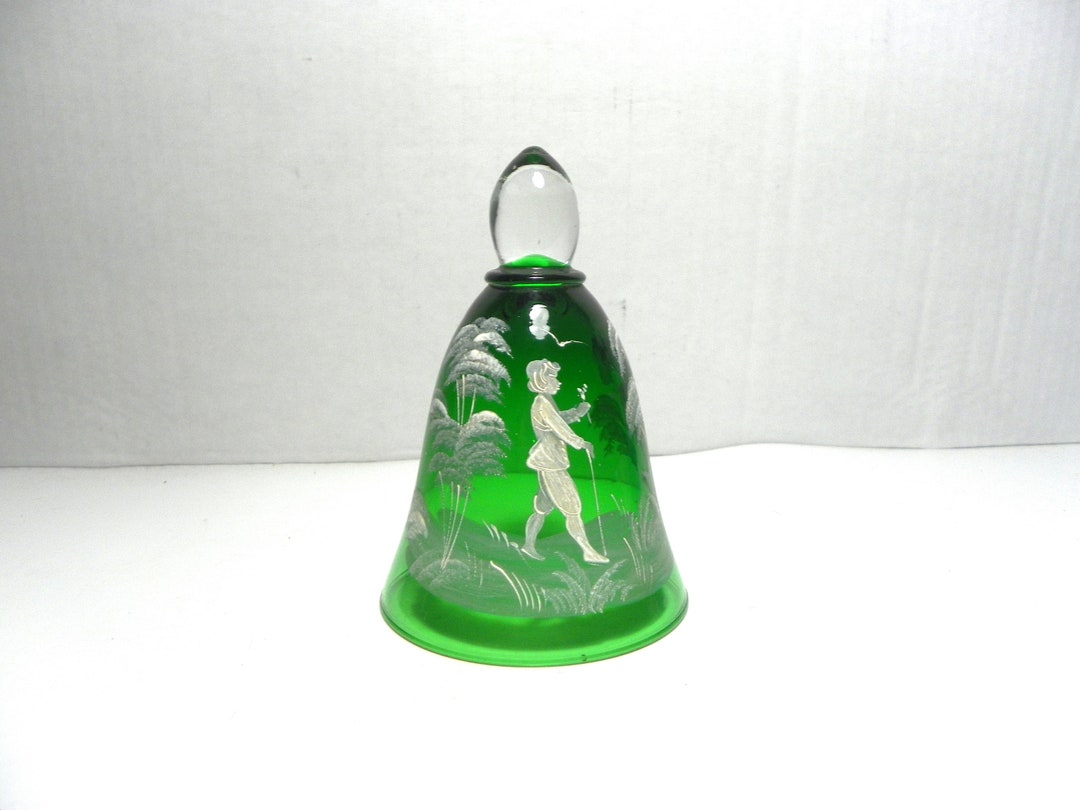 Mary Gregory Green Glass Bell With Hand Painted Boy - Etsy