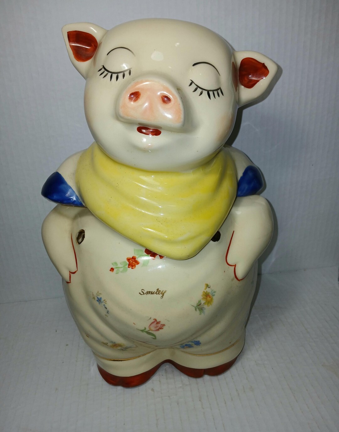 Shawnee Smiley Pig Cookie Jar - Yellow Bandana - 1940's - Etsy