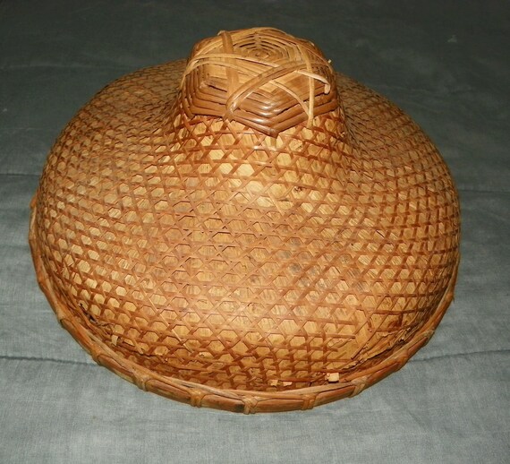 Vintage Asian Conical Rice Paddy Farmers Bamboo Hat - Gem