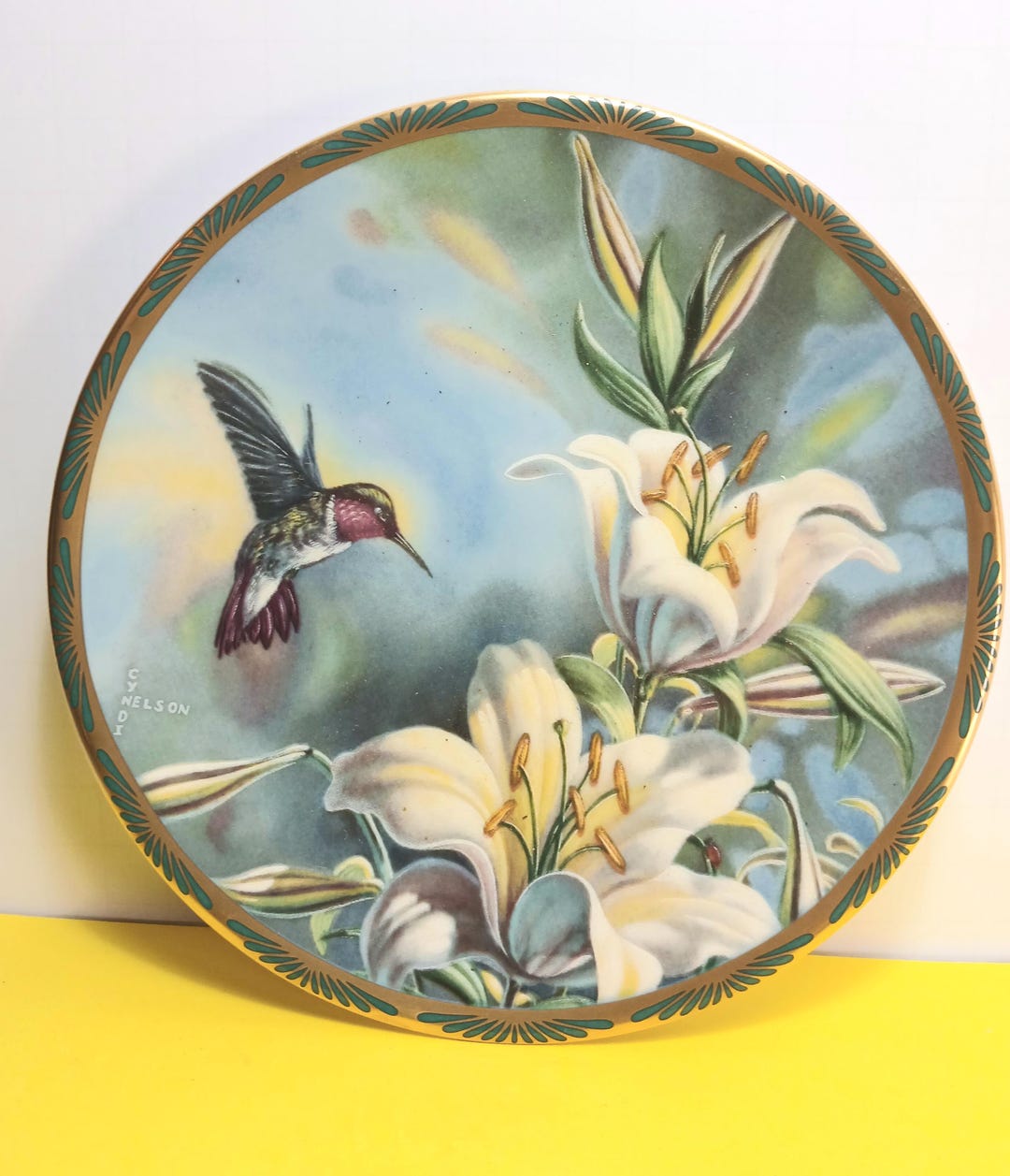 Ruby-throated Hummingbird Plate: Cyndi Nelson, Gems of Nature 1990 - Etsy