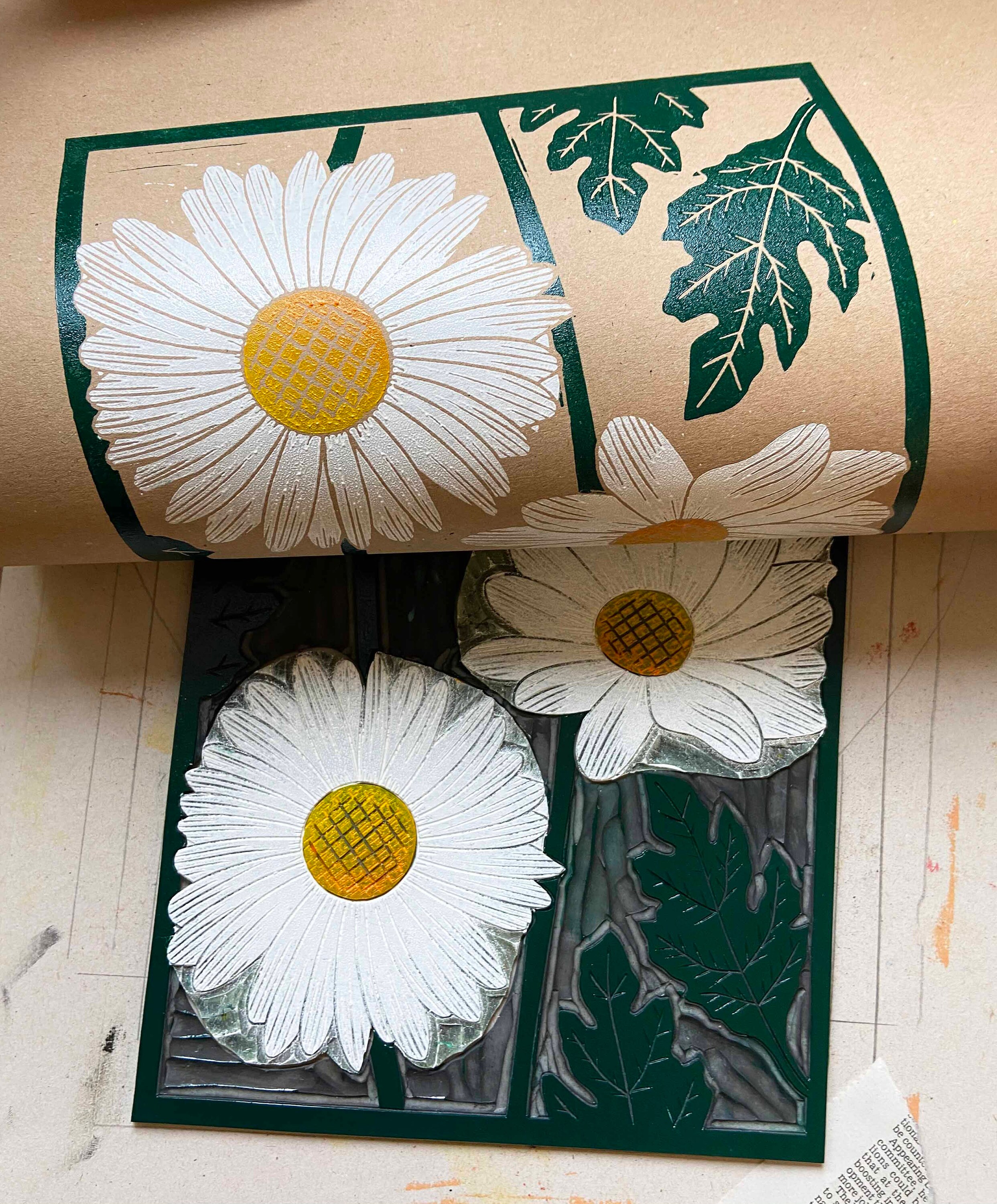 A3 Daisy Linocut Print White & Yellow Floral Botanical Wall | Etsy