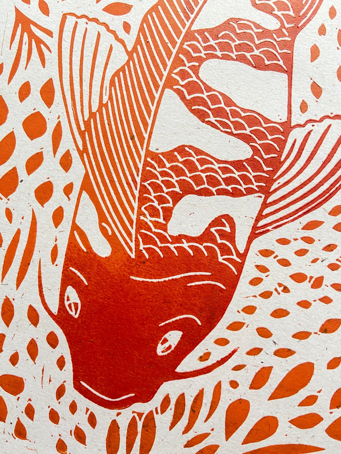 Koi Fish Linocut Handmade Art Print Wall Art Home Decor | Etsy