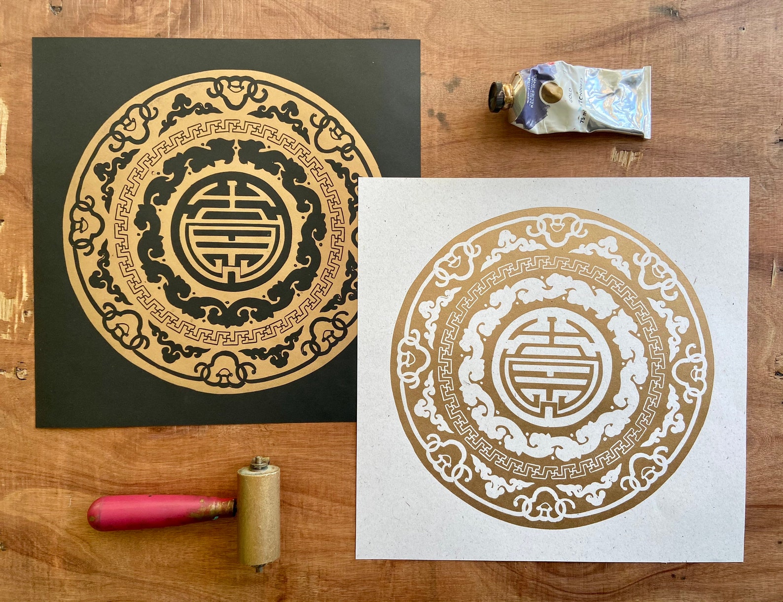Símbolo chino impresión china Linocut arte original hecho - Etsy España