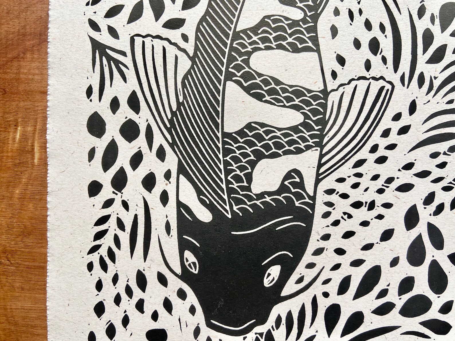Koi Fish Linocut Handmade Art Print Wall Art Home Decor | Etsy