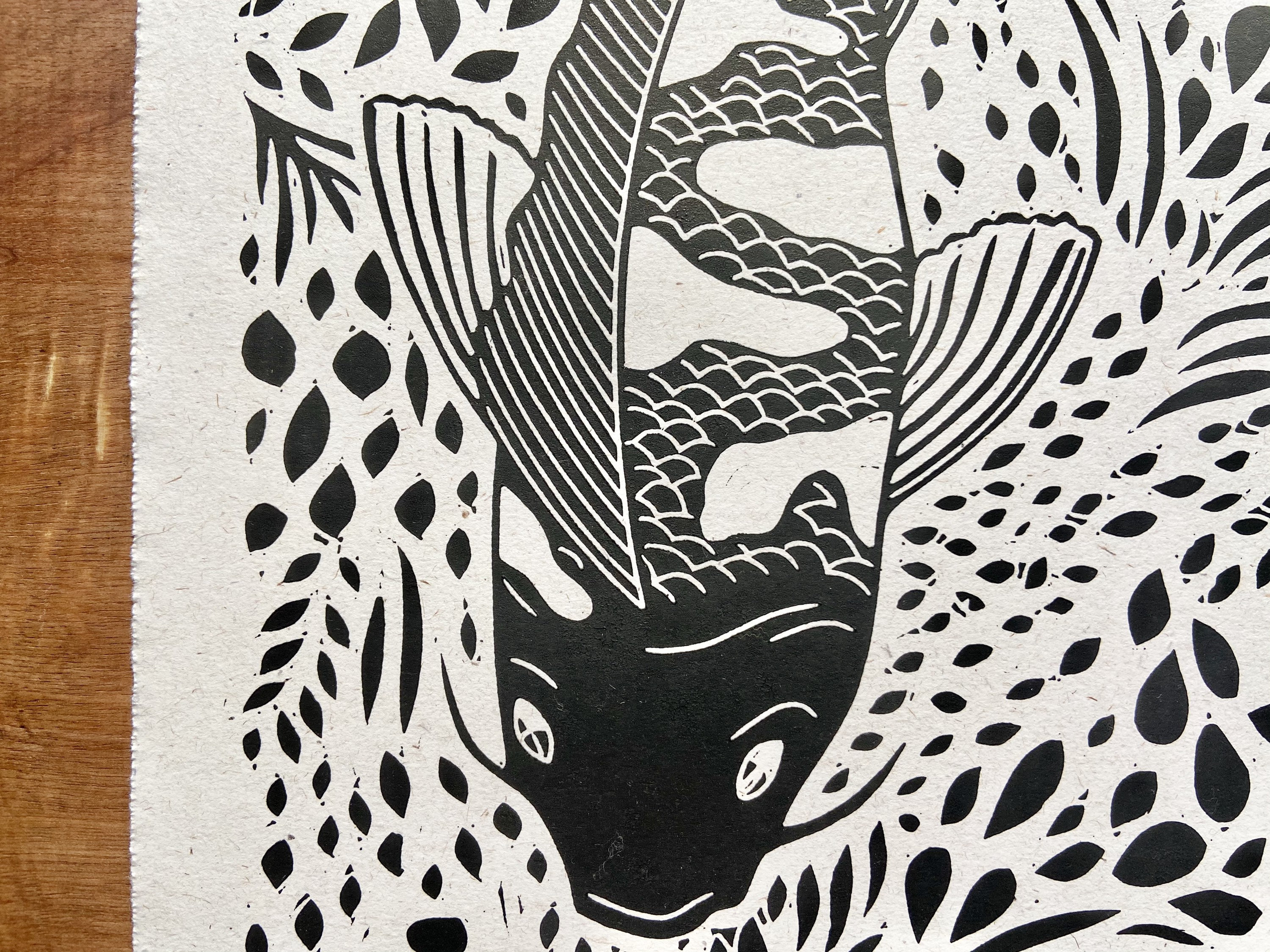 Koi Fish Linocut Handmade Art Print Wall Art Home Decor | Etsy