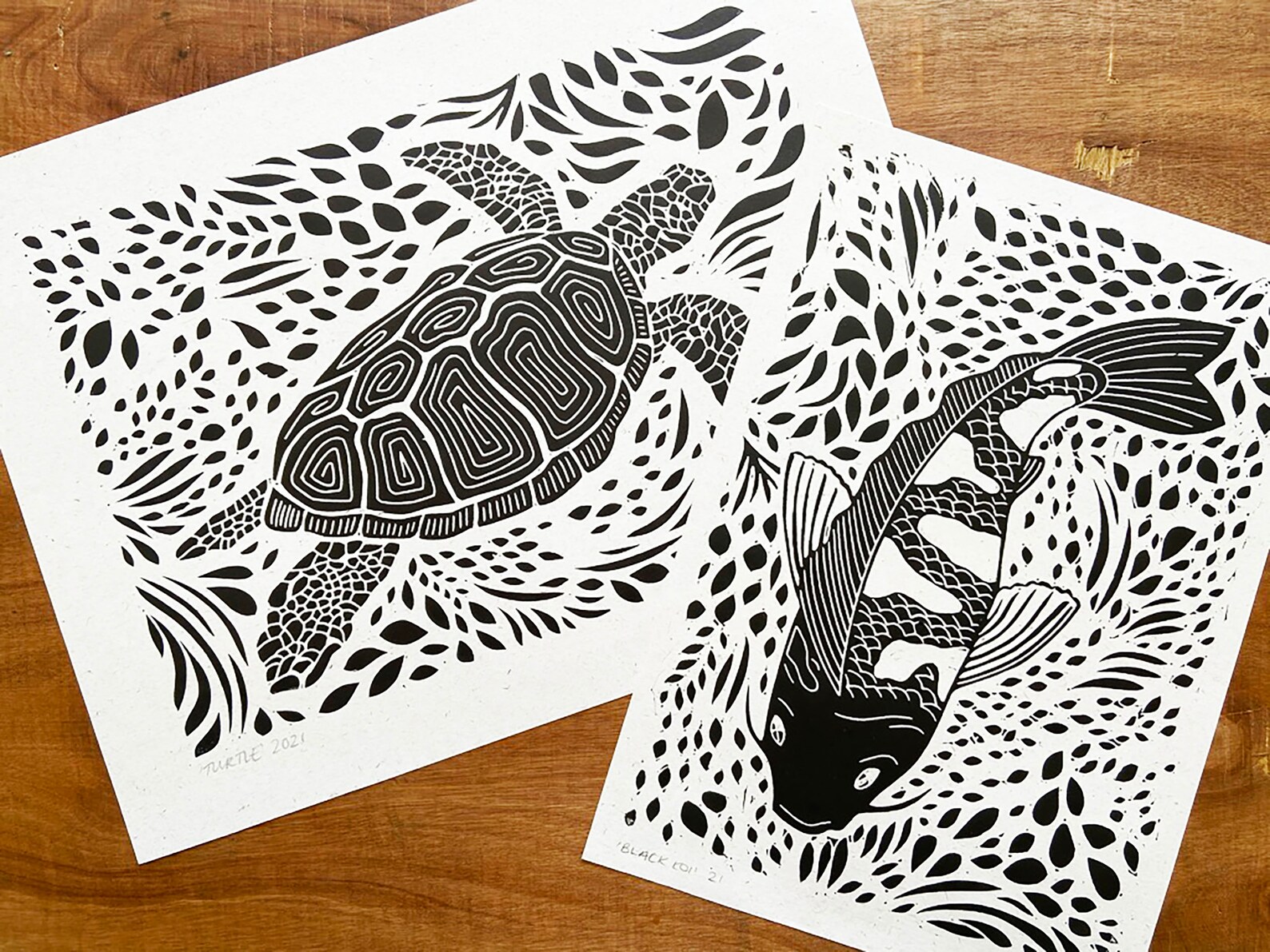 Sea Turtle Print Original Linocut Green & Blue Ocean Sea | Etsy