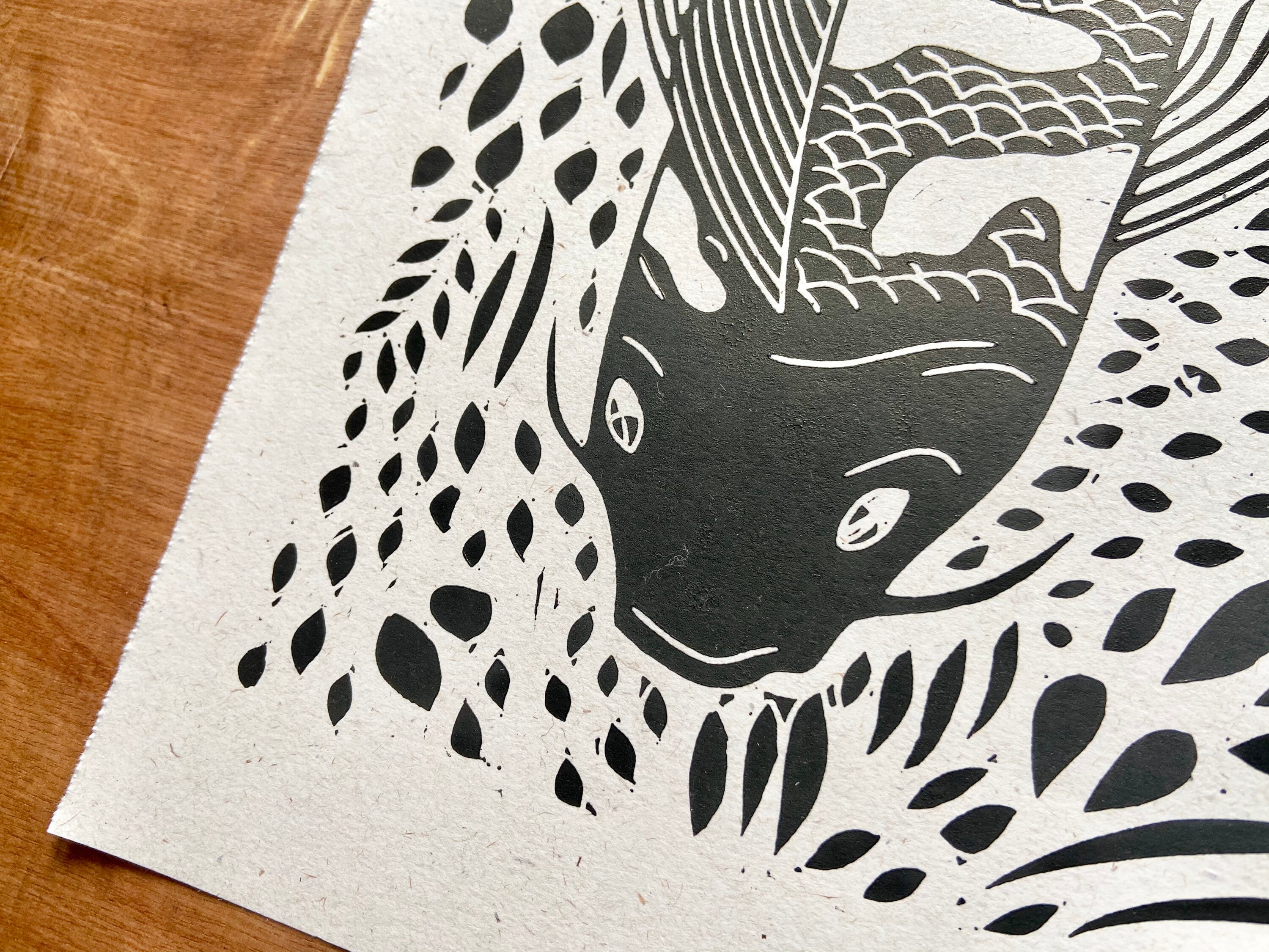 Koi Fish Linocut Handmade Art Print Wall Art Home Decor | Etsy