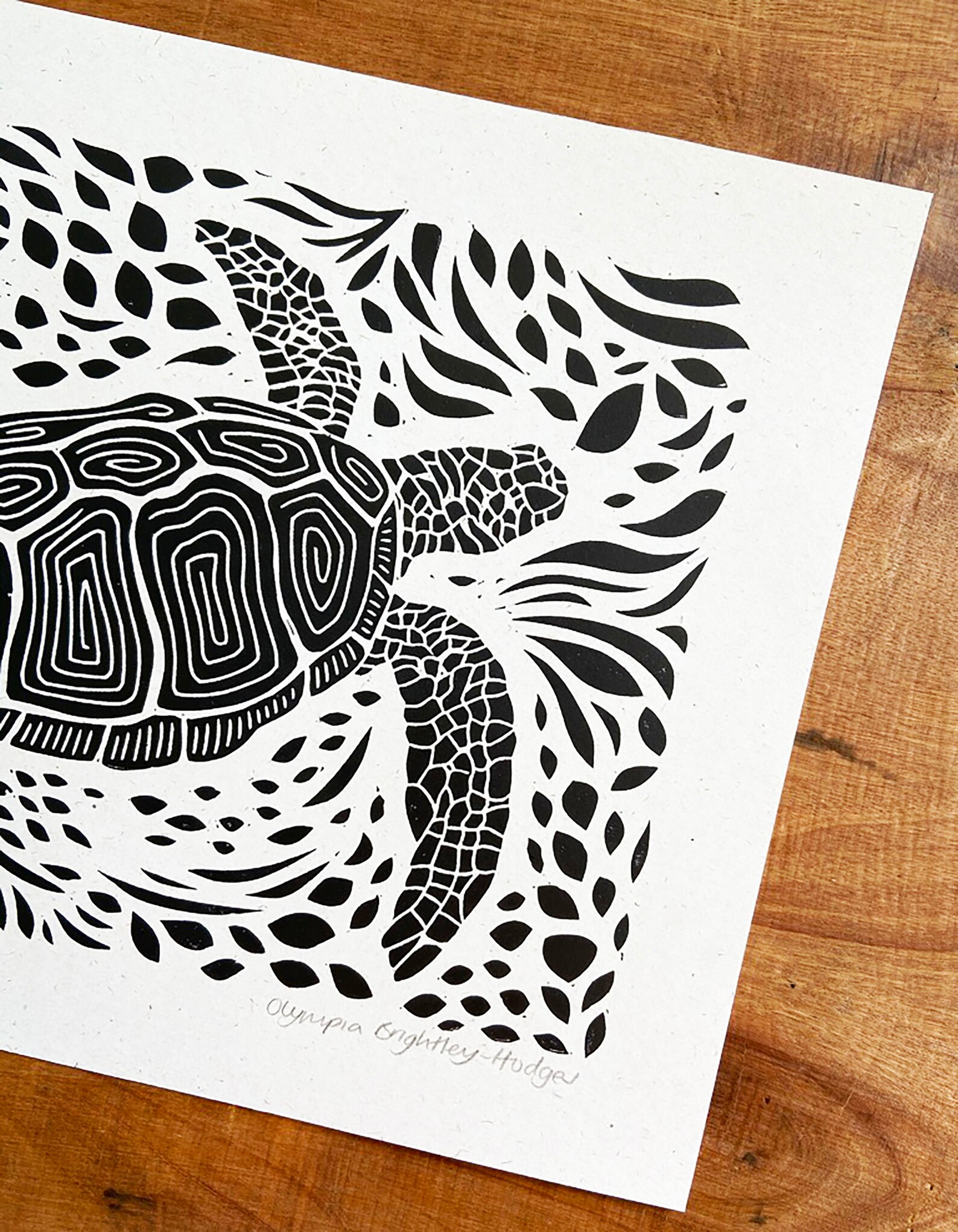 Sea Turtle Print Original Linocut Green & Blue Ocean Sea | Etsy