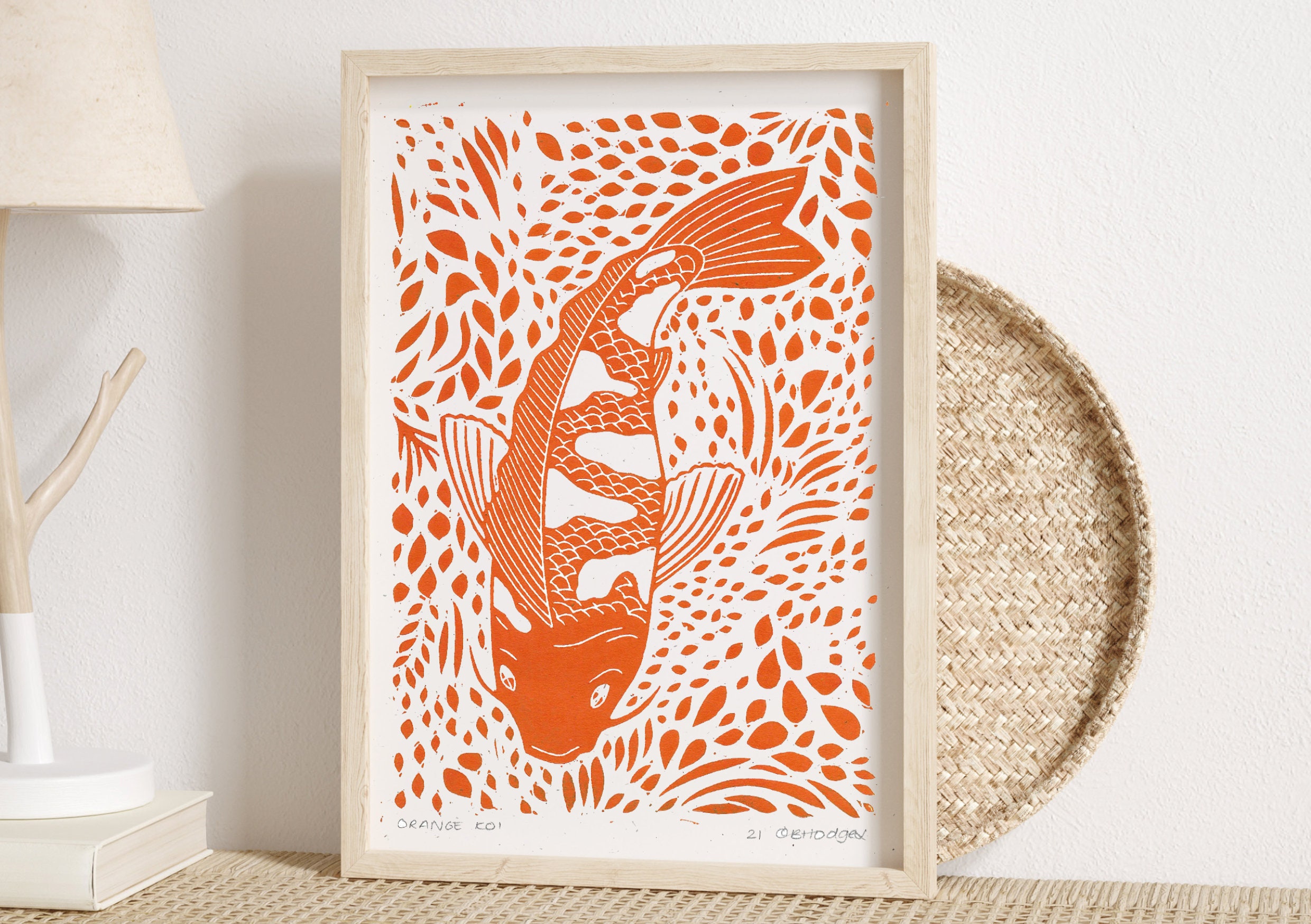 A4 Koi Linocut Print Japanese Fish Black and White Print | Etsy