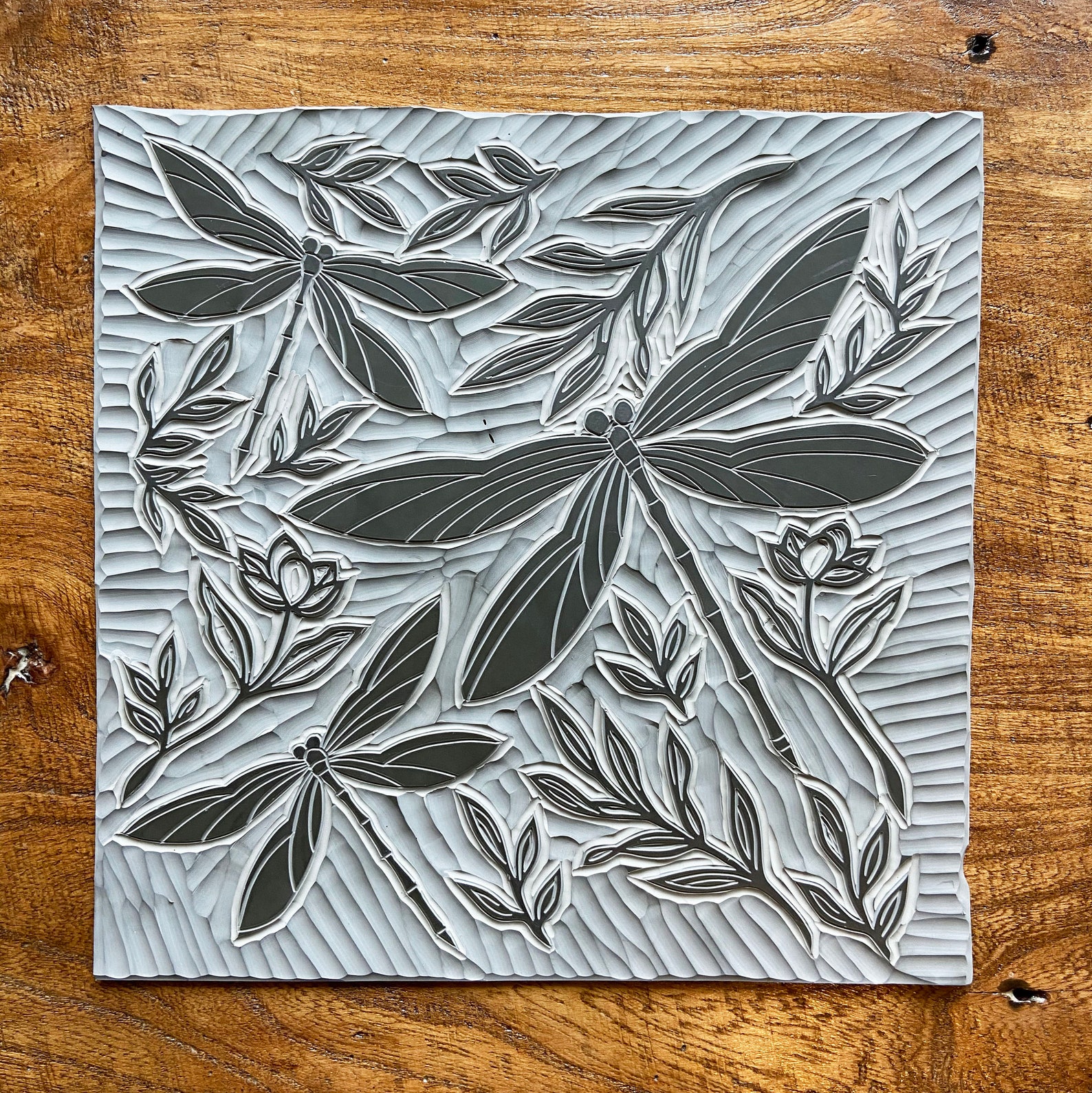 Square 30x30cm Dragonfly Linocut Print Monochrome Black & | Etsy