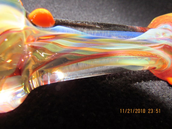 Gold snd silver fumed glass lampwork pipe orange dots | Etsy