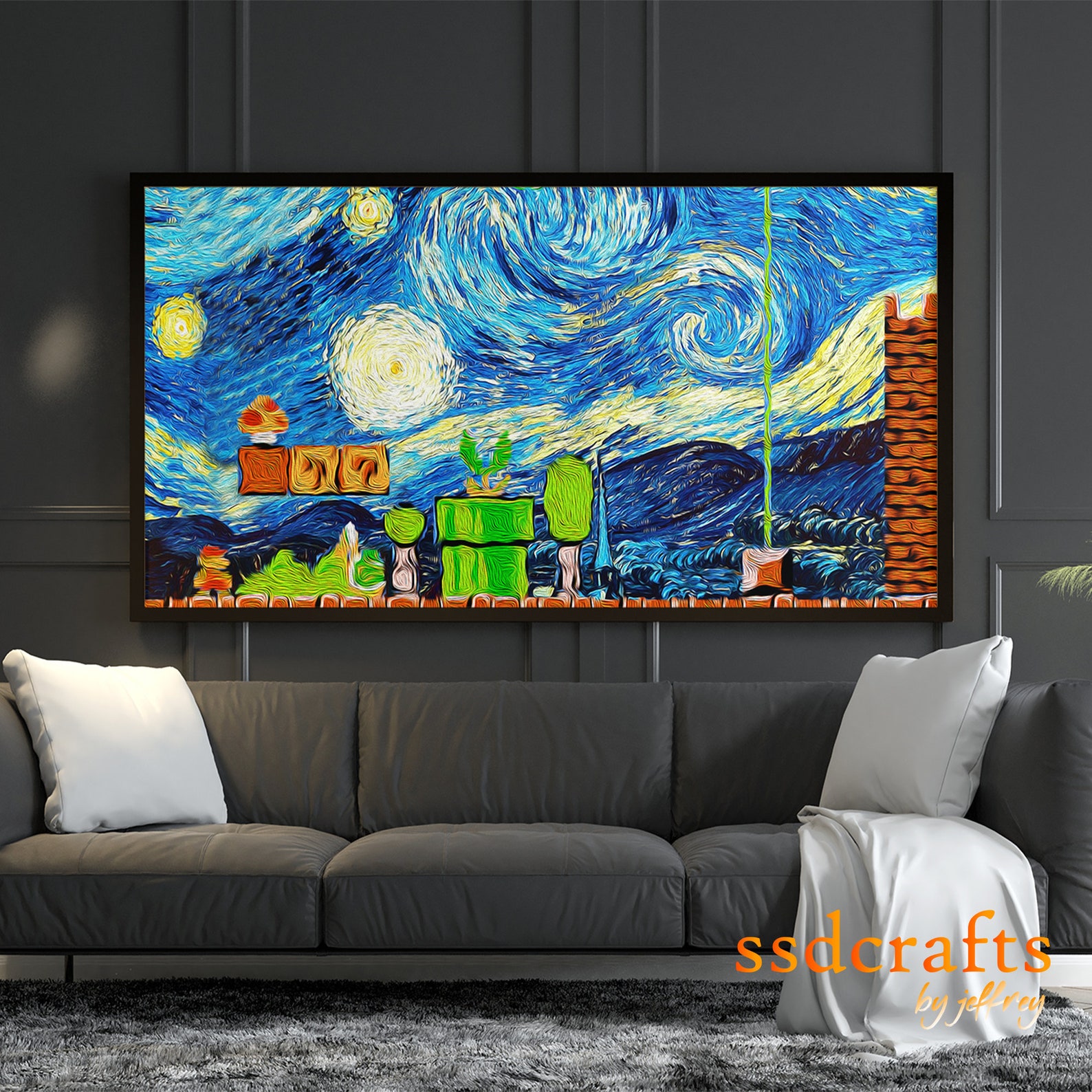 Wall Art Super Mario Brothers Van Gogh Print Mario Wall - Etsy