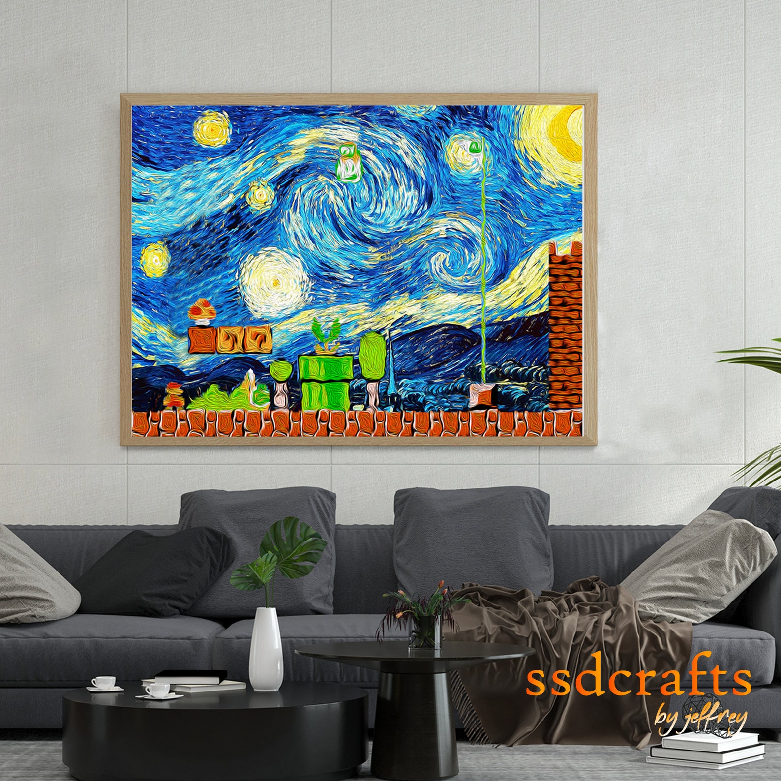 Wall Art Super Mario Brothers Van Gogh Print Mario Wall - Etsy