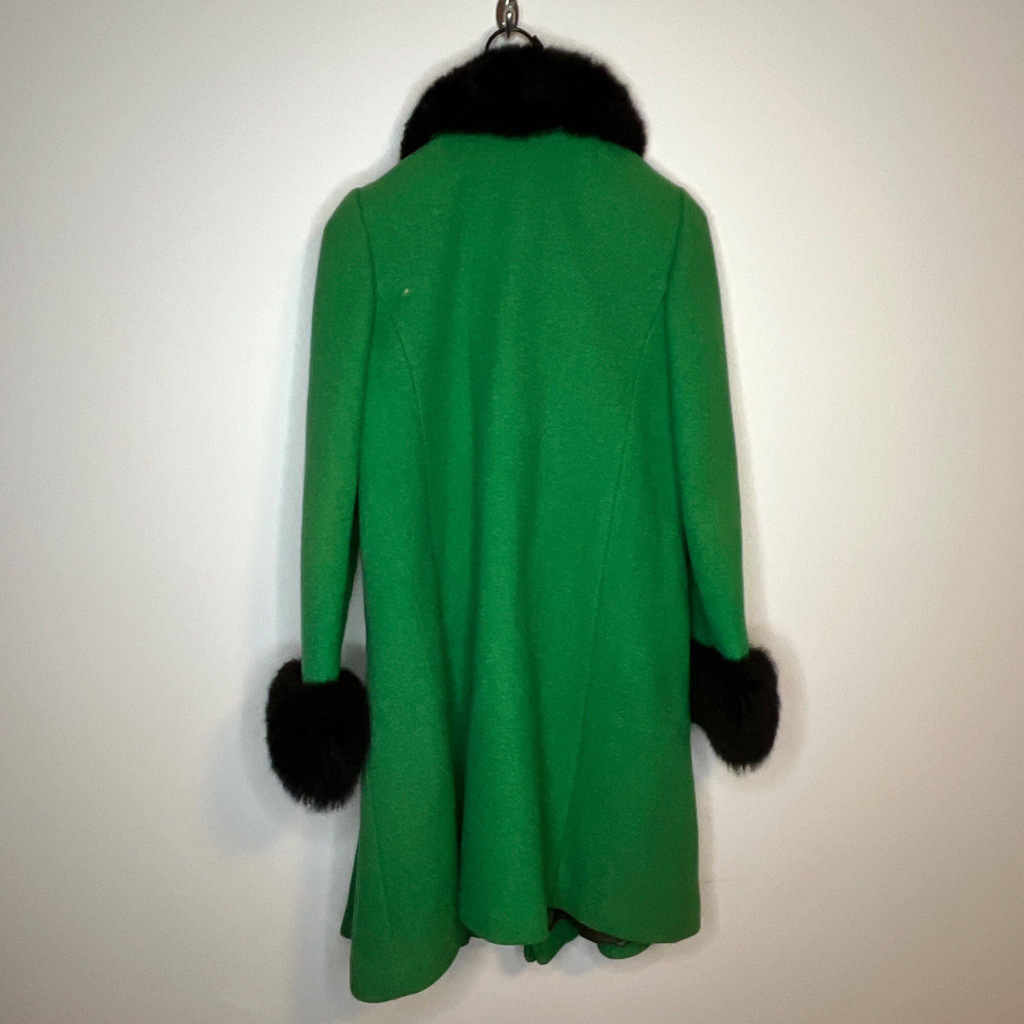1960's MCM Kelly Green Wool and Faux Fur Swing Coat M/L - Etsy