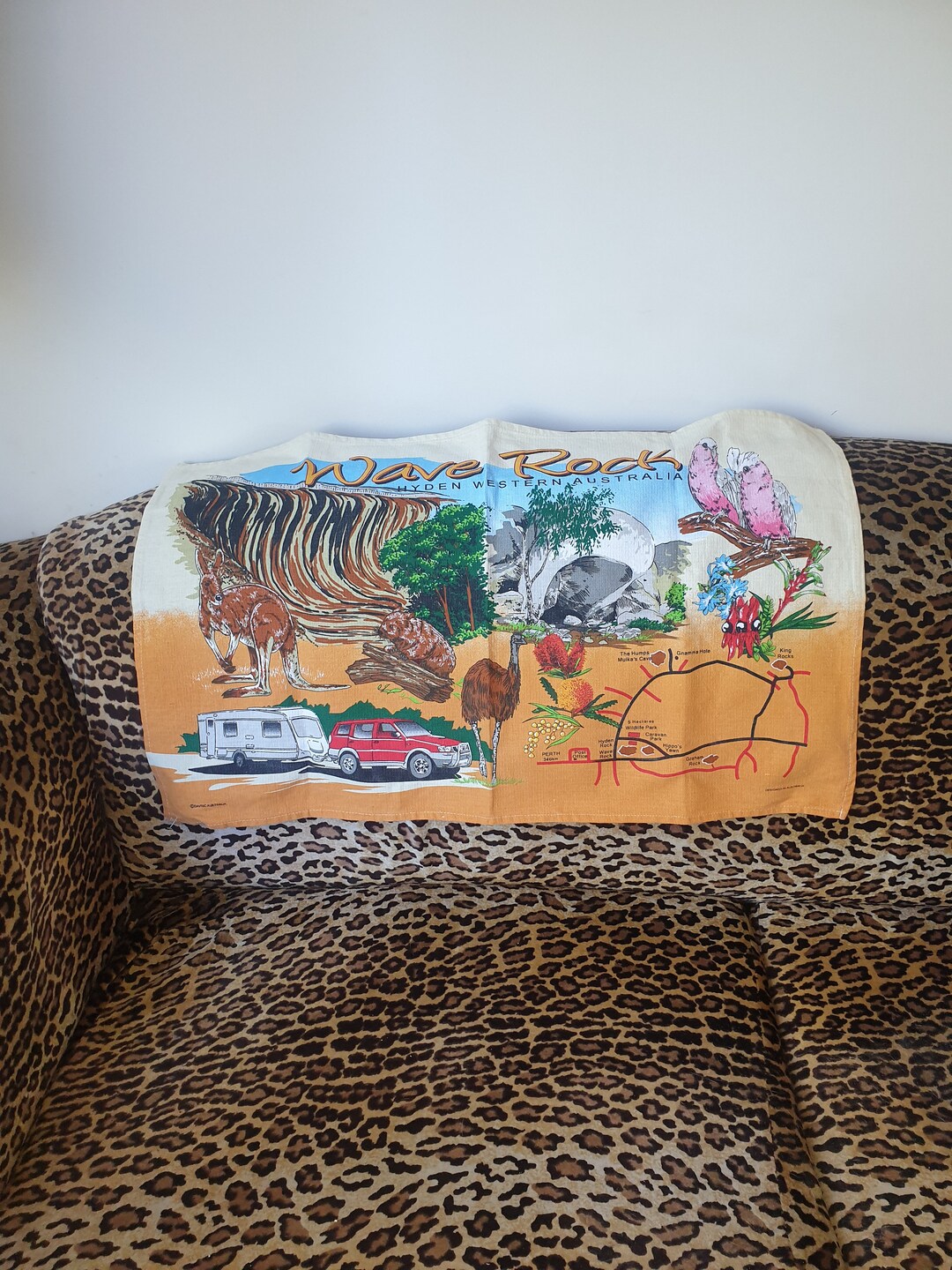 Tea Towel 1980s. Souvenir of Wave Rock, Hyden, Western Australia. 100% ...